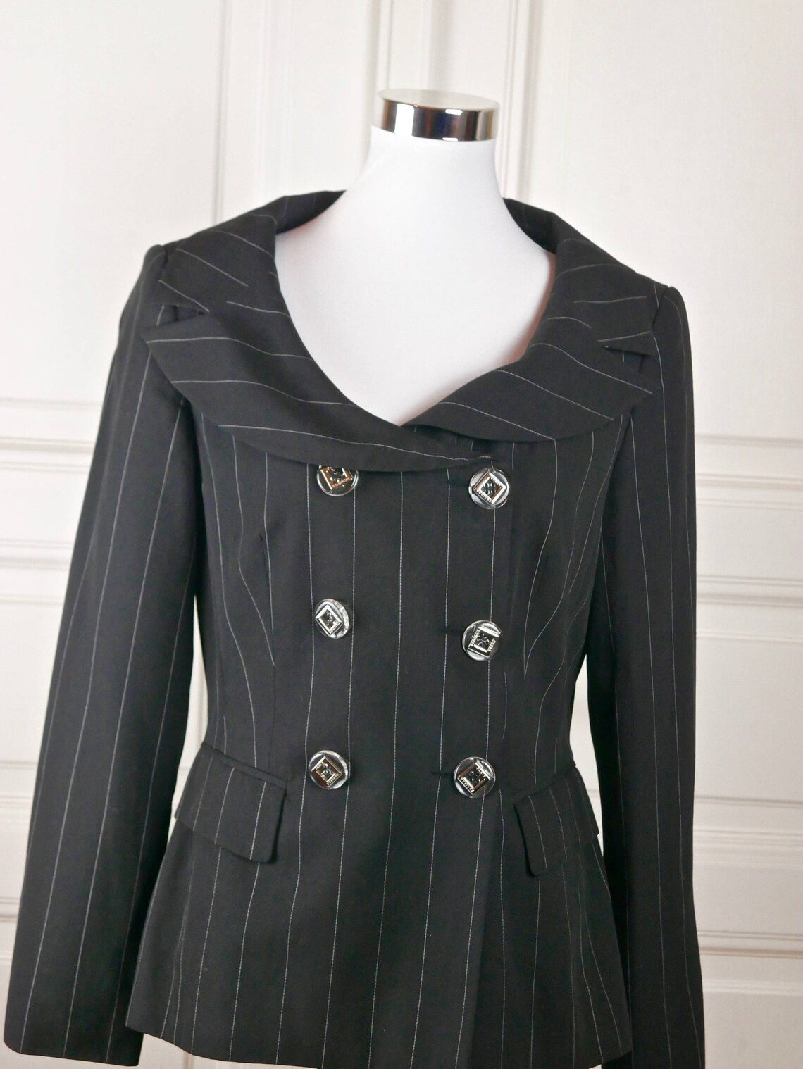 German Vintage Black Pinstripe Blazer Double-breasted Black W | Etsy