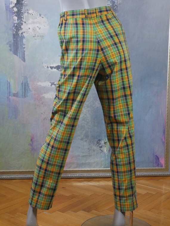 Plaid Pants Set, 1990s European Vintage Summer Pant S… - Gem