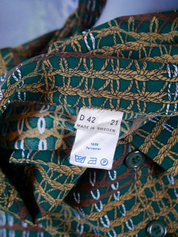 1970s Swedish Vintage Green Wide Dagger Collar Dress … - Gem