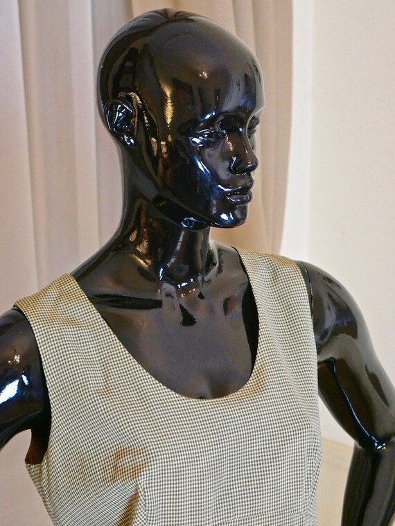 German Vintage Shift Dress, Green Check Knee Length S… - Gem