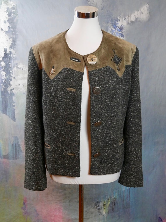 Austrian Jacket, 1990s Vintage Trachten Wool Cotton B… - Gem