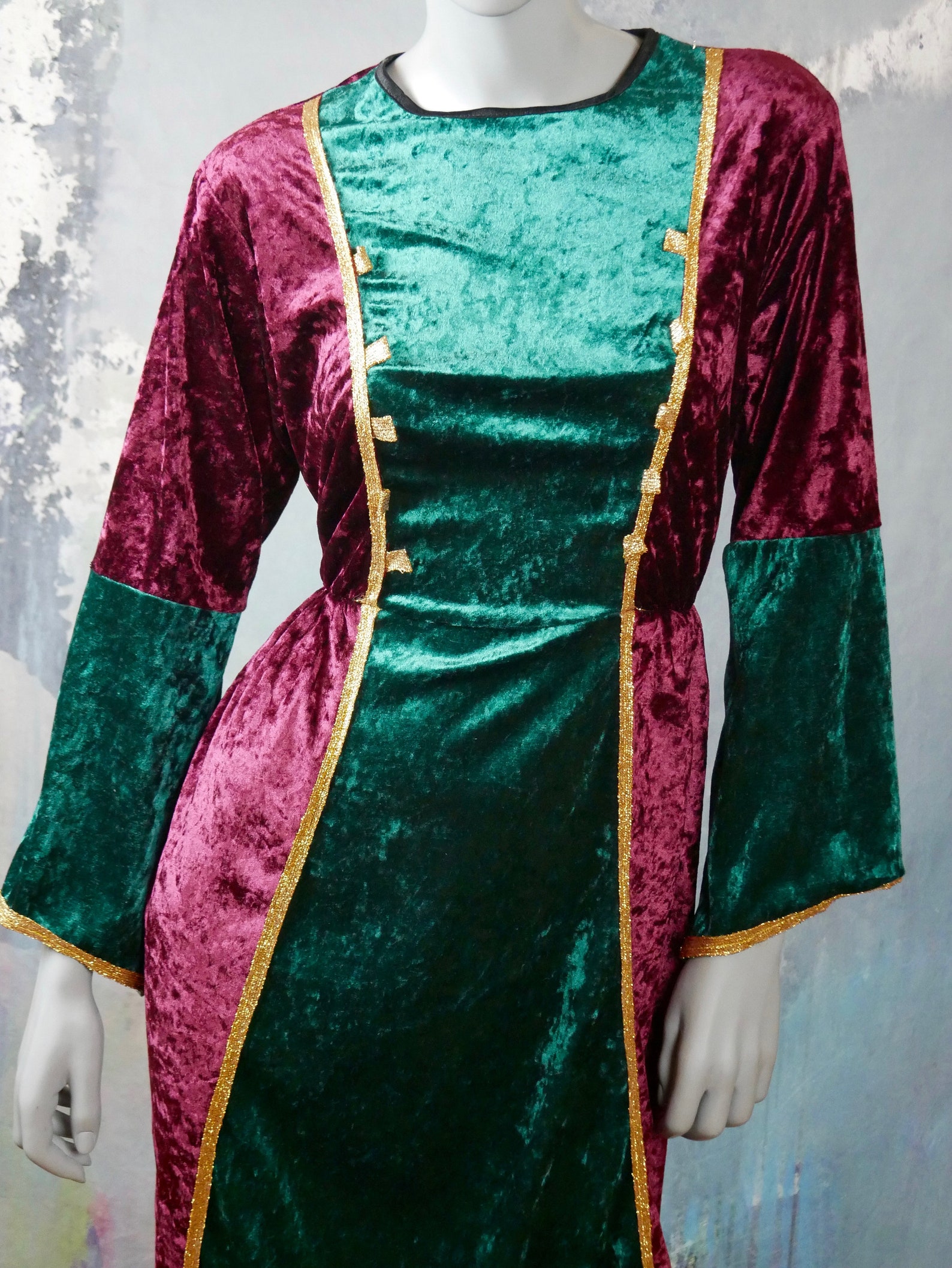Velvet Renaissance Dress Burgundy and Turquoise Green Cosplay - Etsy