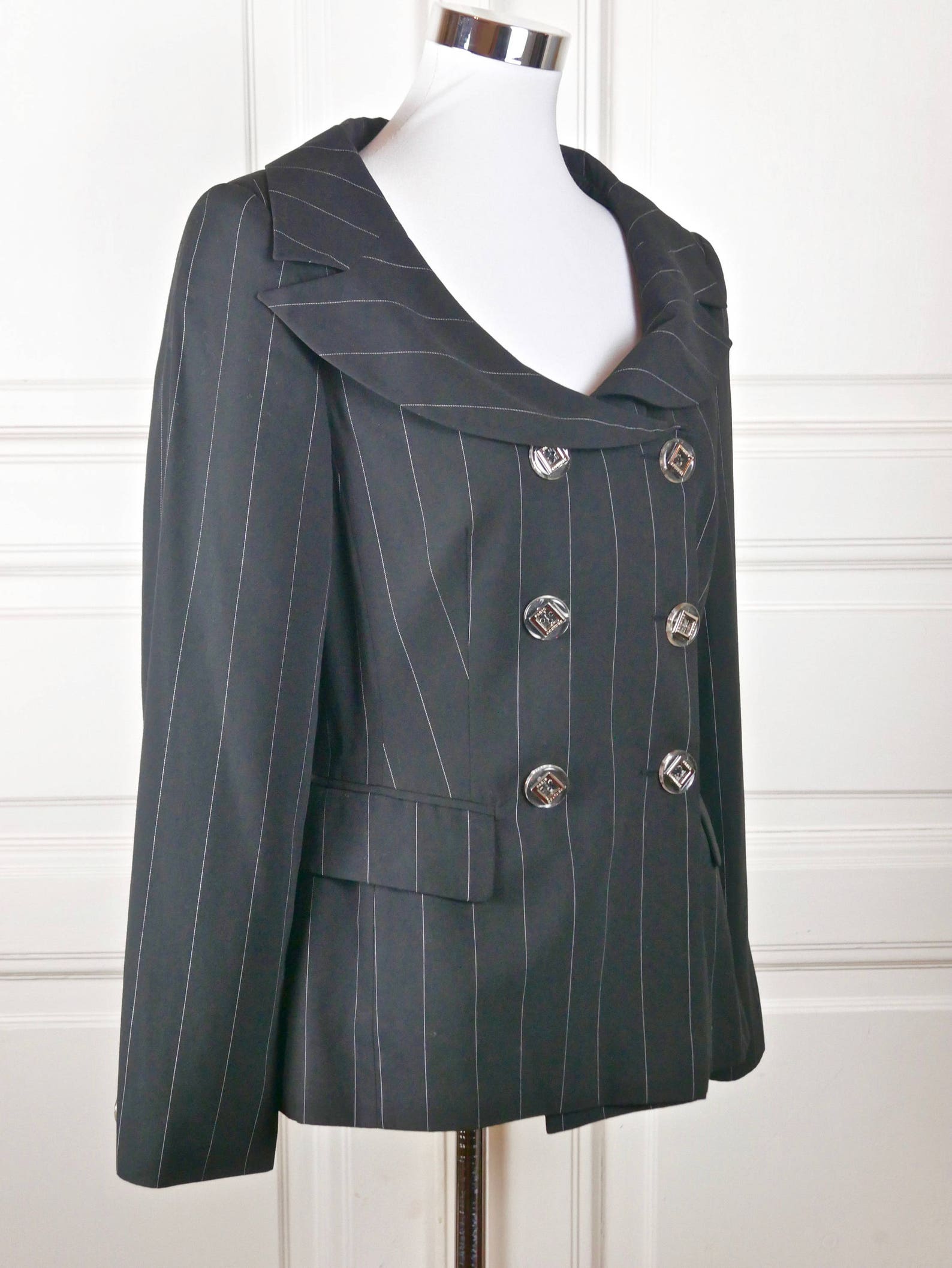 German Vintage Black Pinstripe Blazer Double-breasted Black W | Etsy