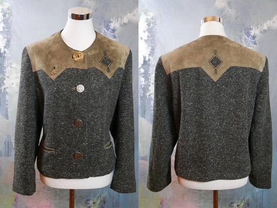 Austrian Jacket, 1990s Vintage Trachten Wool Cotton B… - Gem