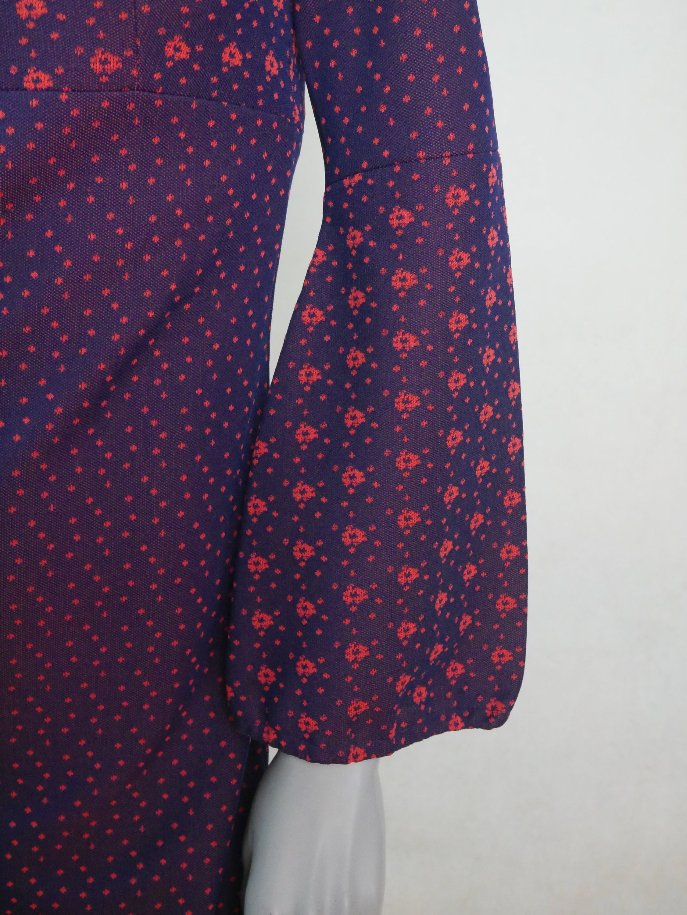 70s Dress Navy Blue and Rouge Red Midi With Long Flared - Etsy