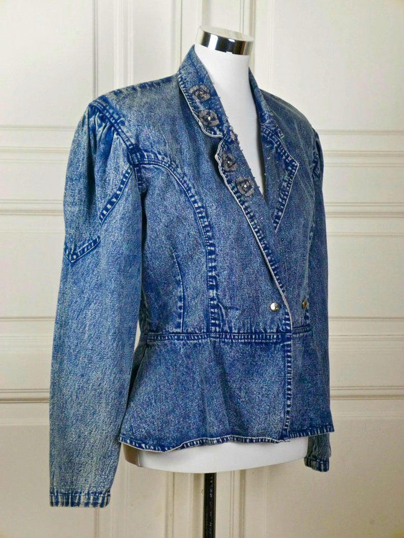 80s Denim Jacket Blue Stone Wash Blue Jeans Peplum Jacket W - Etsy