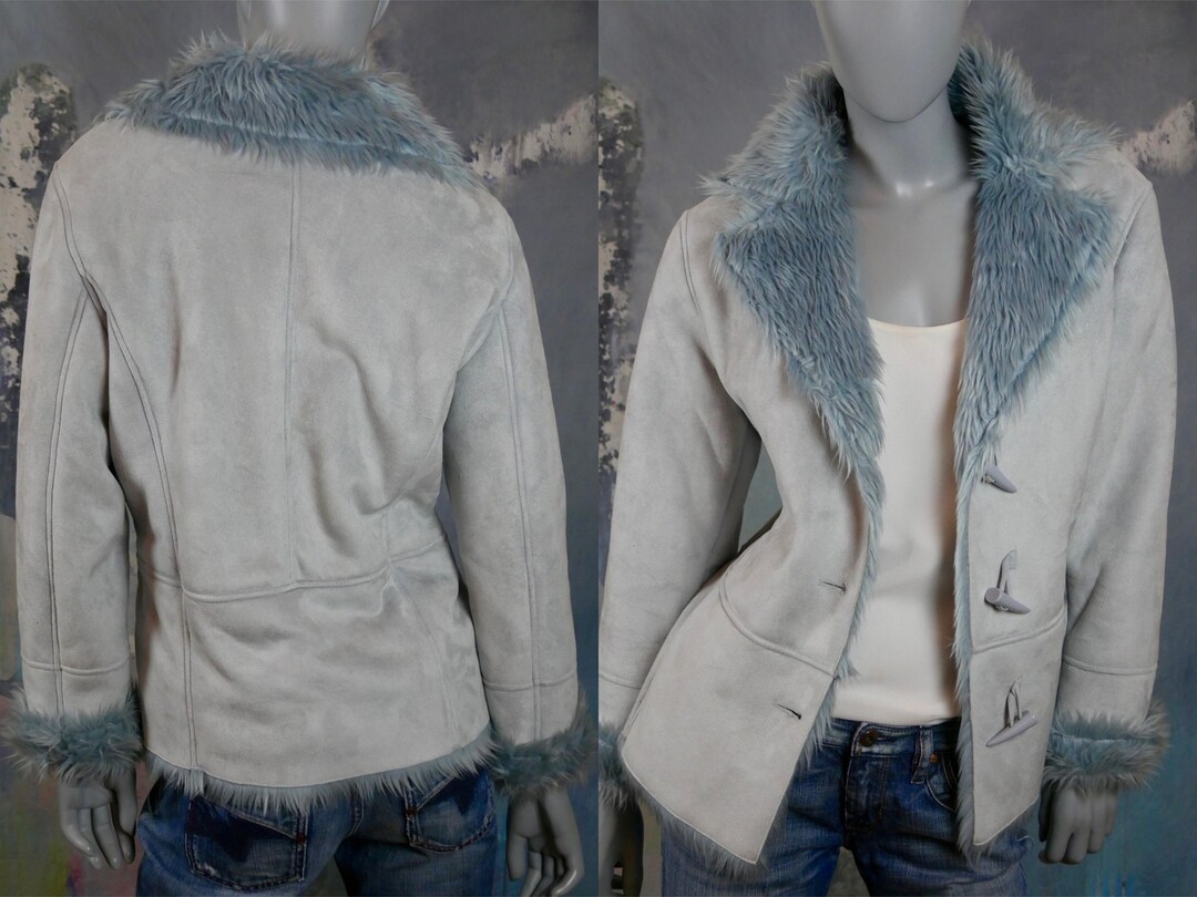 Faux Suede Jacket, Light Powder Blue European Vintage Jacket With Faux ...