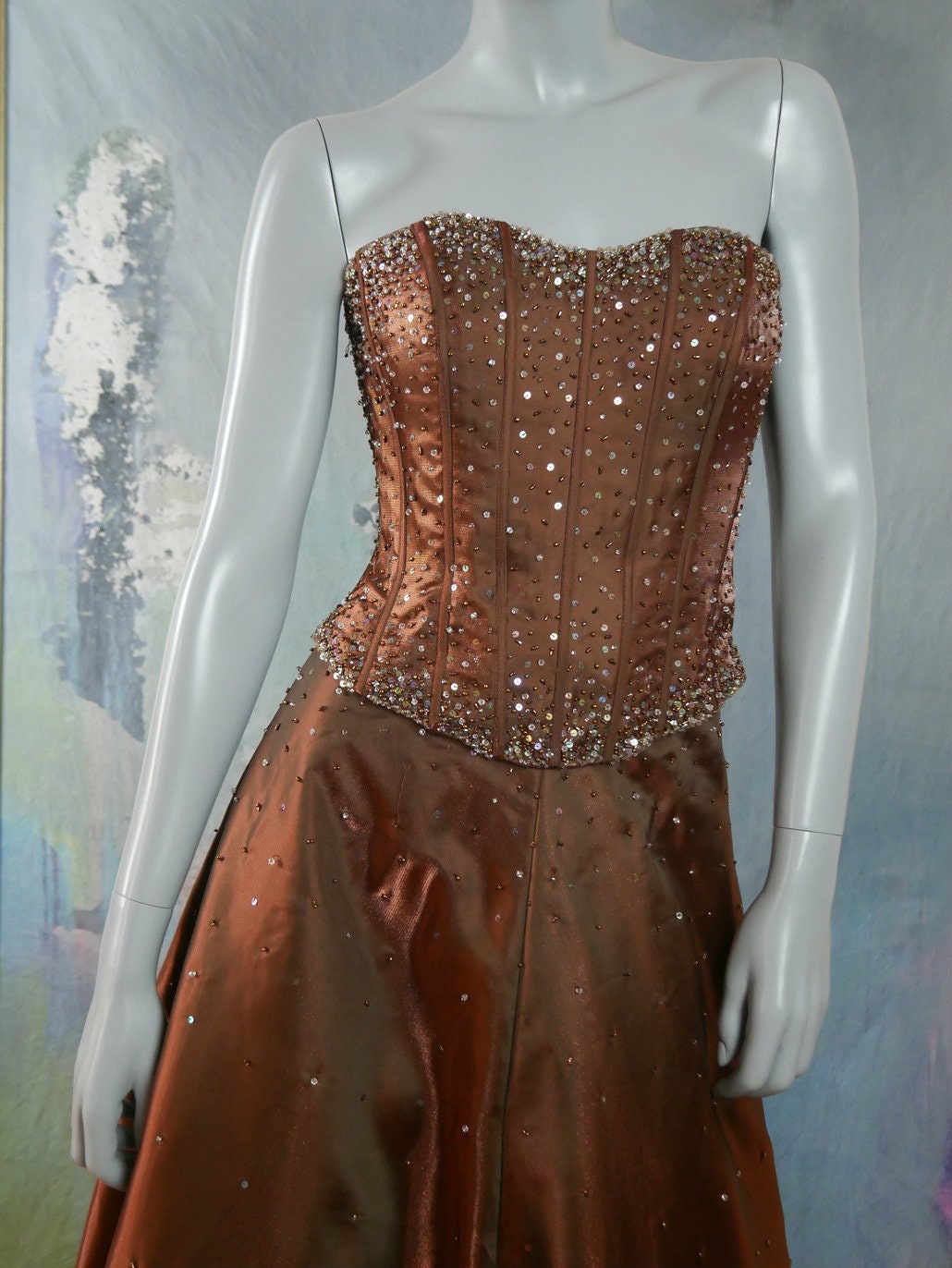 Strapless Evening Dress Elegant Golden Bronze Bodice & Skirt - Etsy