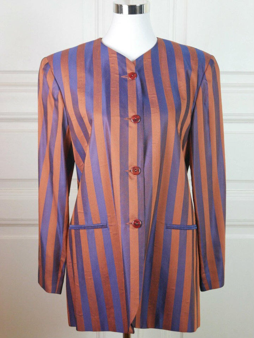 Italian Vintage Blazer Bronze and Azure Blue Striped Jacket - Etsy