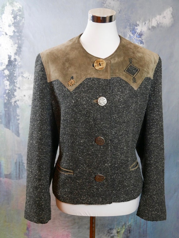 Austrian Jacket, 1990s Vintage Trachten Wool Cotton B… - Gem
