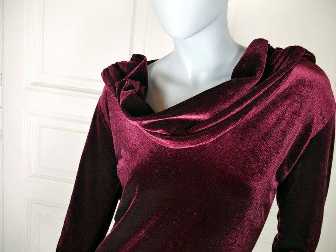 Burgundy Velour Dress 1990s French Vintage Elegant Maroon - Etsy