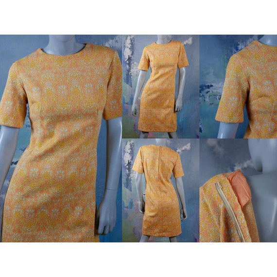 1960s Mod Metallic Dress, Swedish Vintage Peach & Gol… - Gem