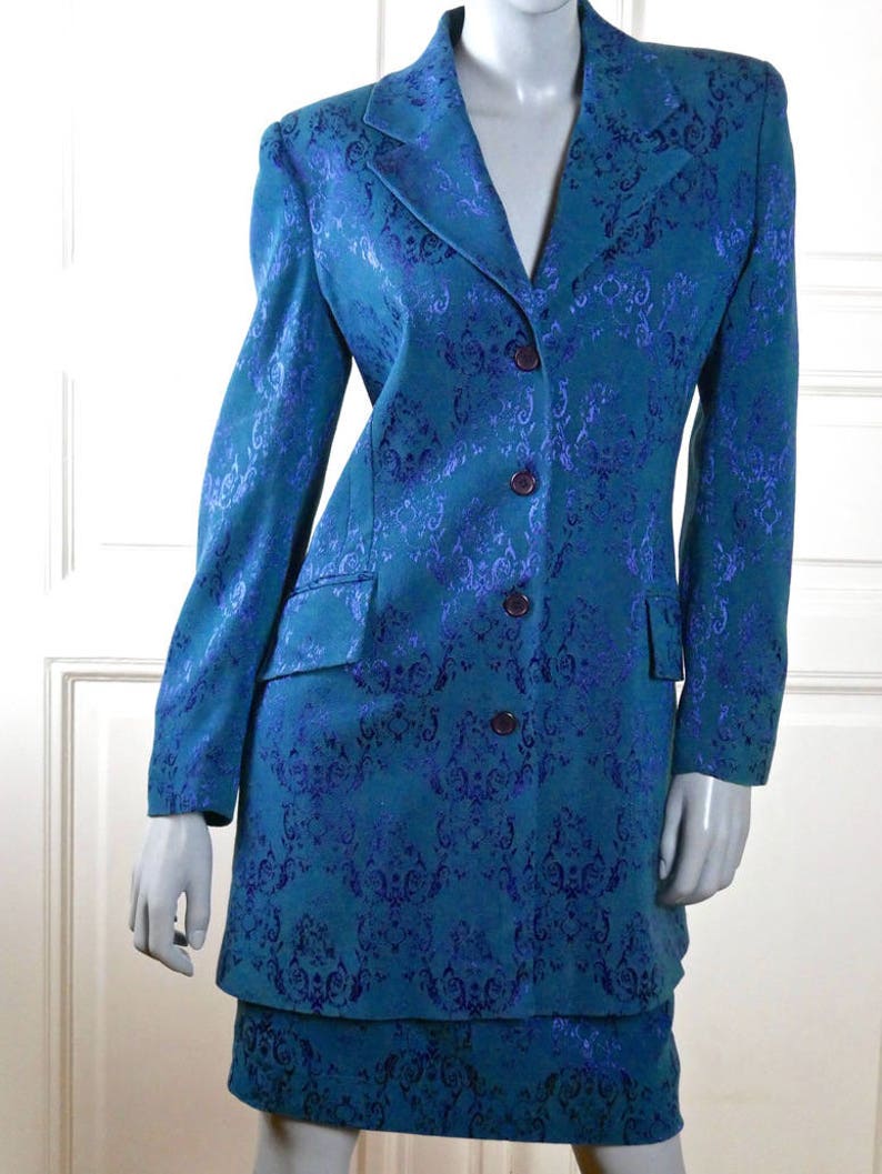 Turquoise Suit W Sapphire Blue Arabesque Floral Pattern - Etsy