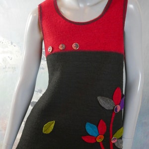 Sleeveless Mini Dress, French Vintage Wool Felt Red Black & Gray Color ...