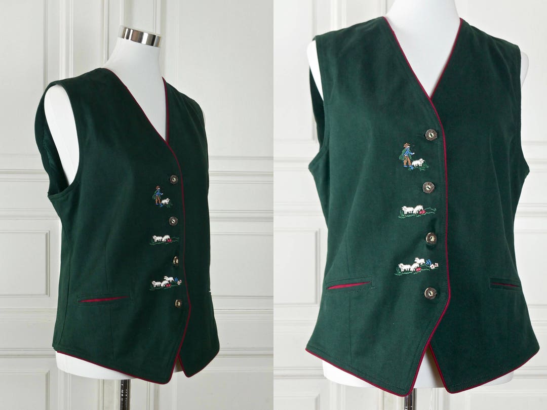 German Vintage Trachten Vest, Dark Forest Green Corduroy Bavarian ...