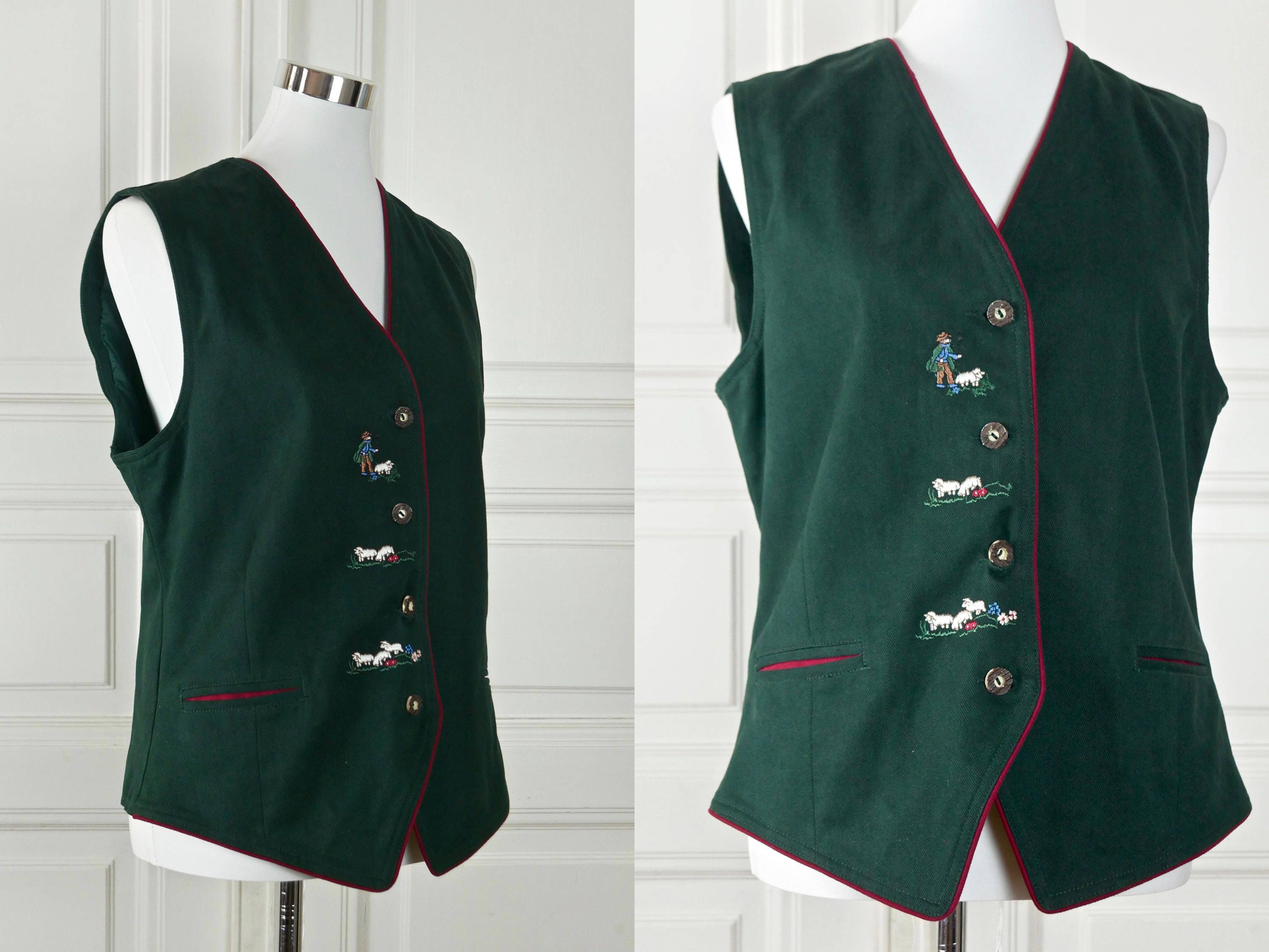 German Vintage Trachten Vest Dark Forest Green Corduroy | Etsy