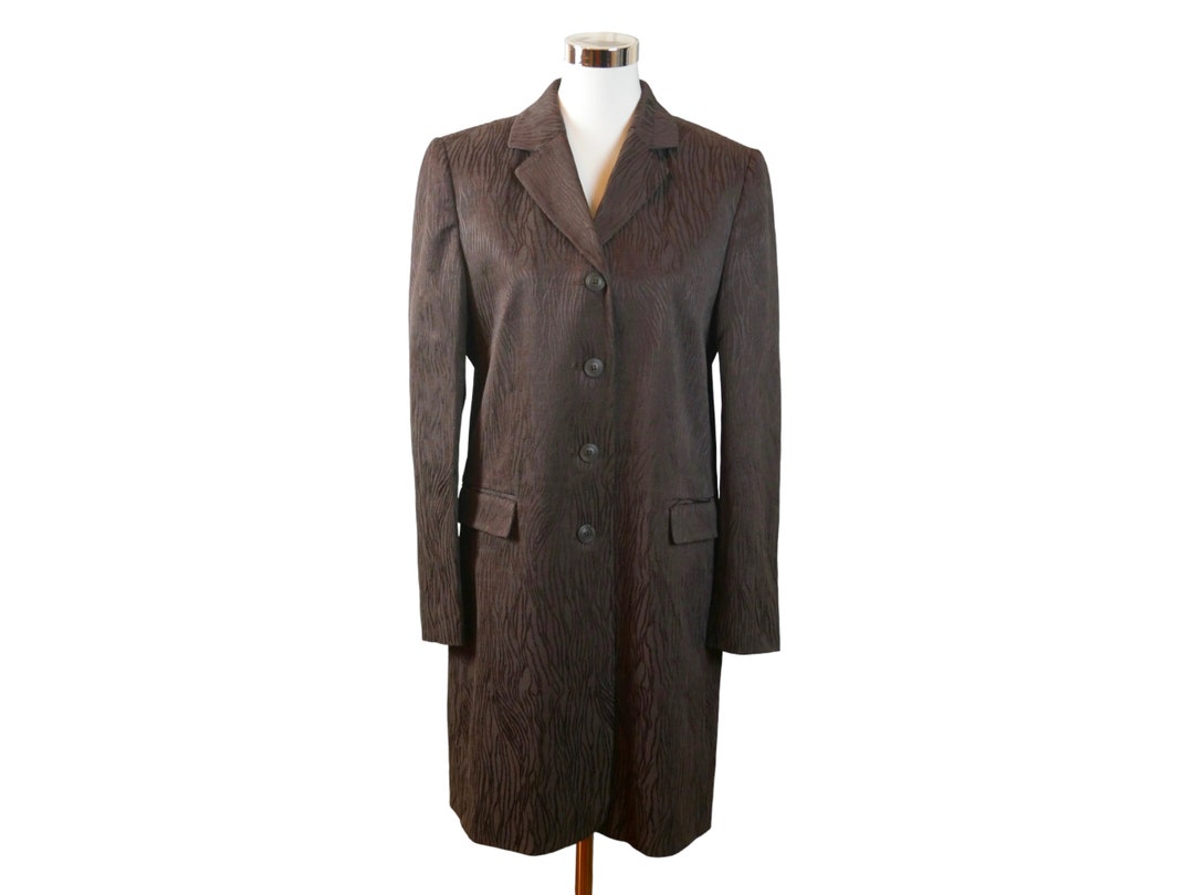 Long Brown Jacket, 90s European Vintage Lightweight Cotton Blend Coat ...