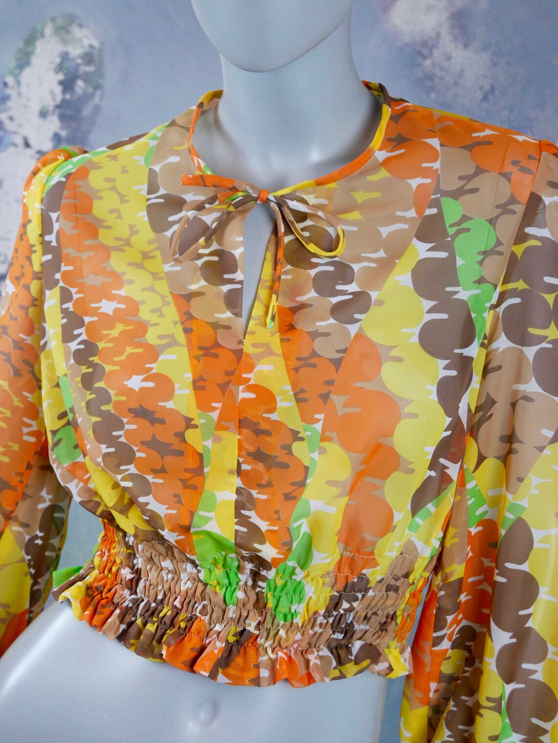 1970s Crop Top European Vintage Sheer Blouse w Abstract | Etsy