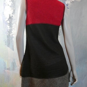 Sleeveless Mini Dress, French Vintage Wool Felt Red Black & Gray Color ...