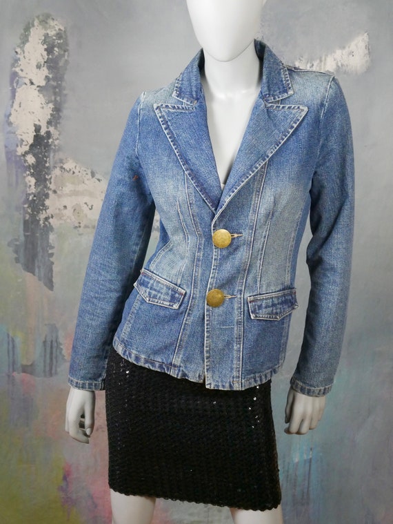 1990s Denim Jacket, Spanish Vintage Blue Jeans Jacket… - Gem