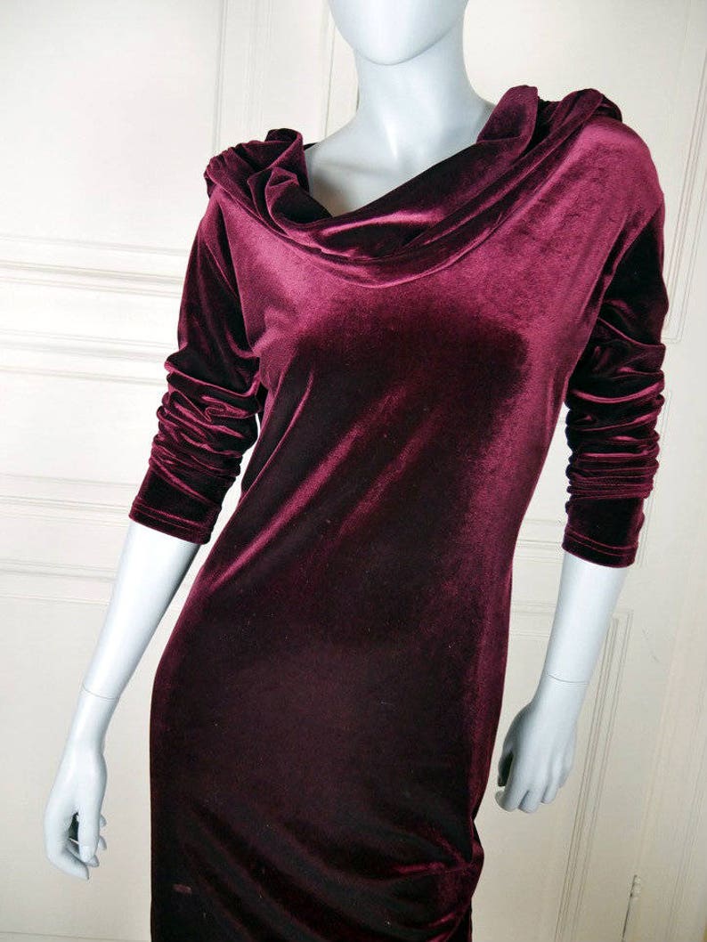 Burgundy Velour Dress 1990s French Vintage Elegant Maroon | Etsy