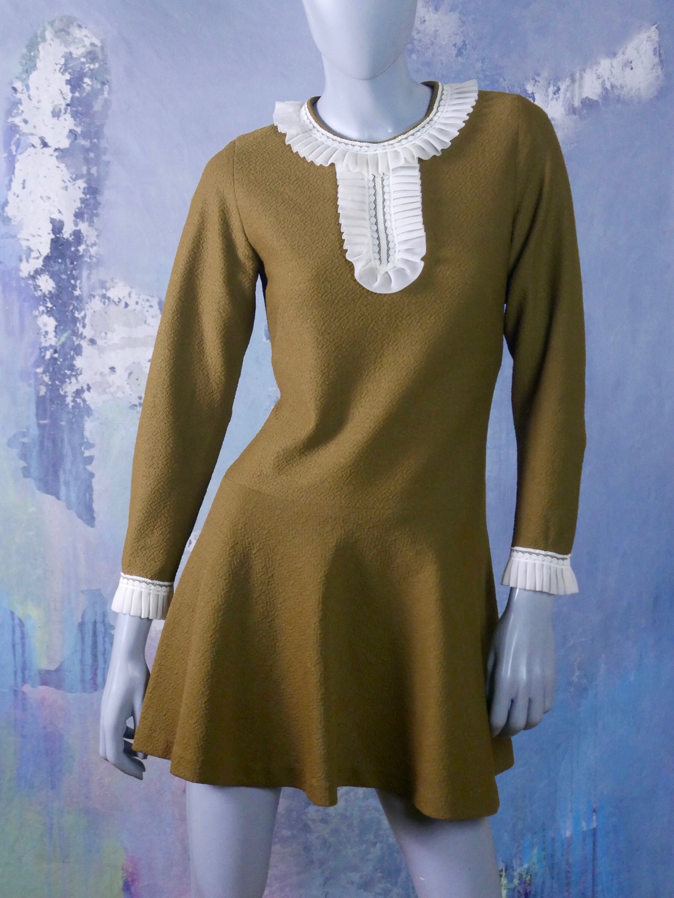 1960s Mini Dress European Vintage Golden Brown Crimped - Etsy