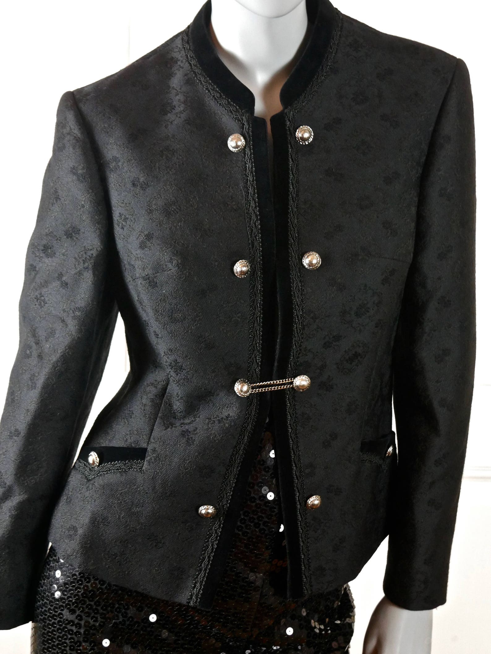 German Vintage Trachten Blazer Black-on-black Wool Elegant - Etsy