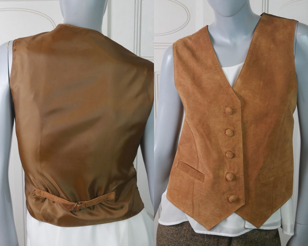 Ruddy Tan Leather Vest, 90s Country Western Style Satin Back Waistcoat ...