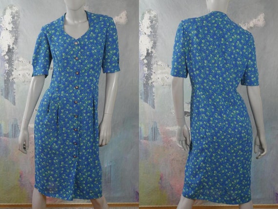 Blue Summer Dress, 1990s European Vintage Lightweight… - Gem