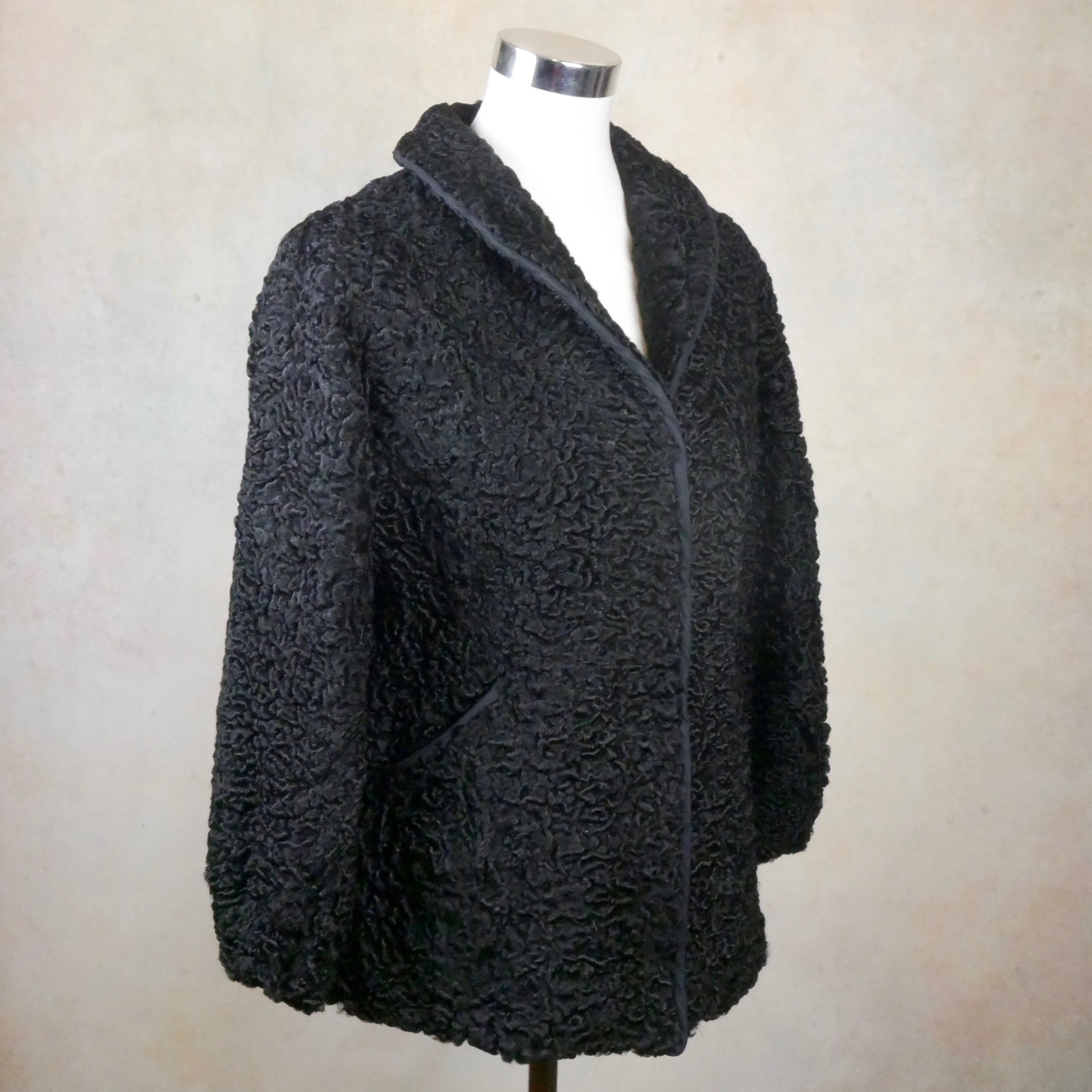 Vintage Karakul Jacket 1980s Black Lamb Fur Coat | Etsy