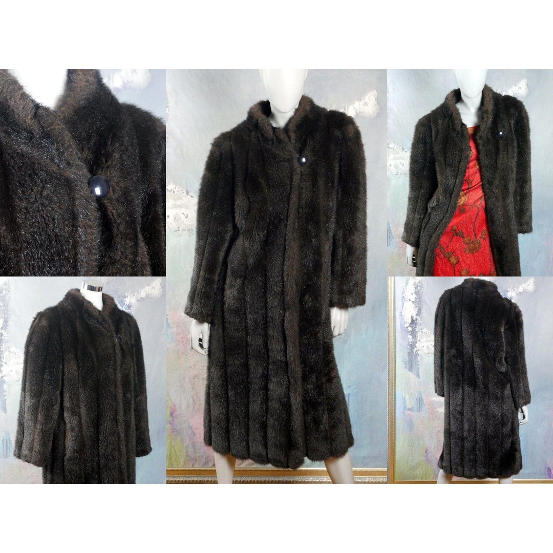 Vintage Faux Mink Fur Coat, European Vintage Below Knee Dark Brown ...