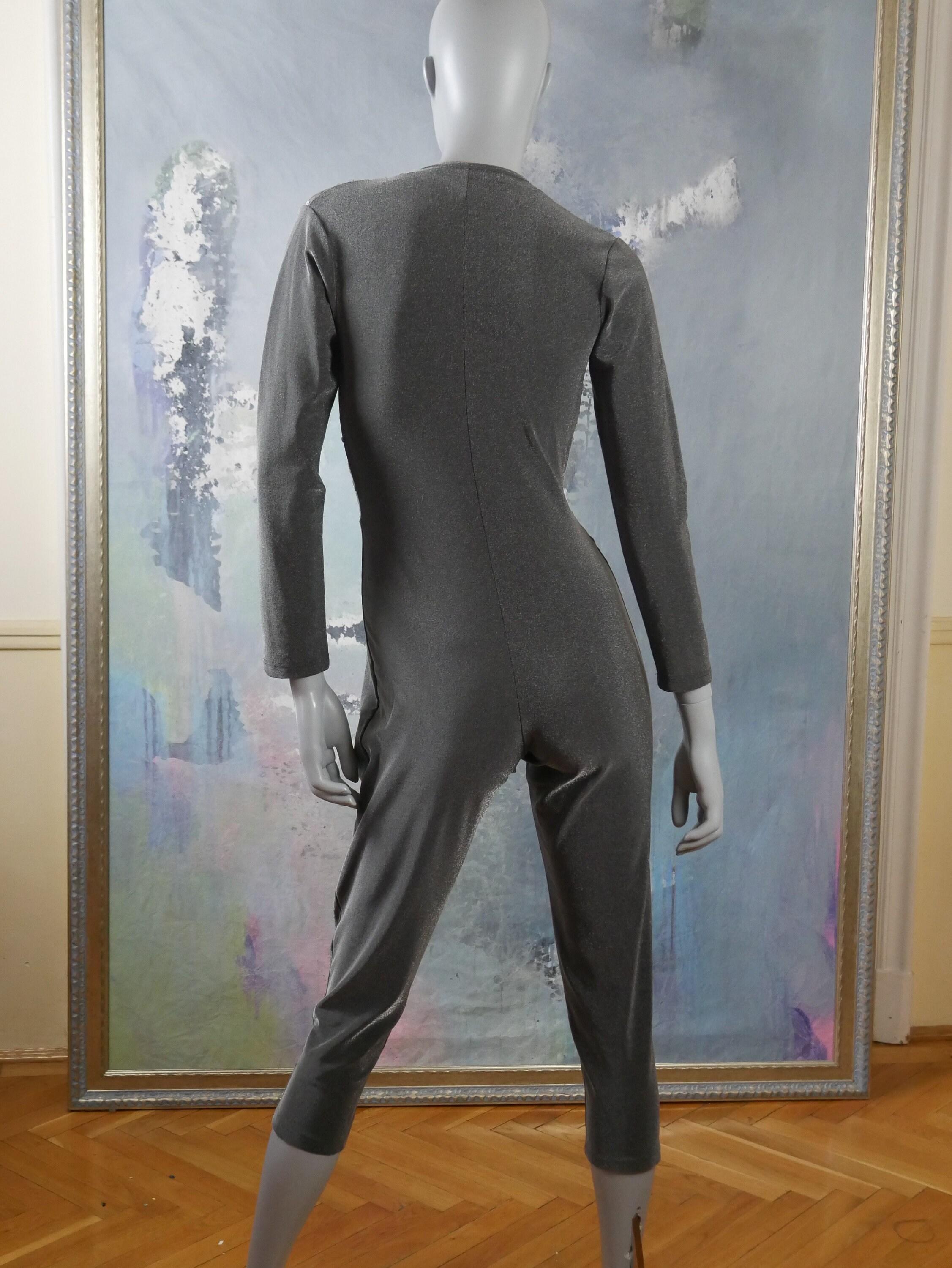 1970s Disco Jumpsuit Silver Glitter and Sequin V Neckline - Etsy