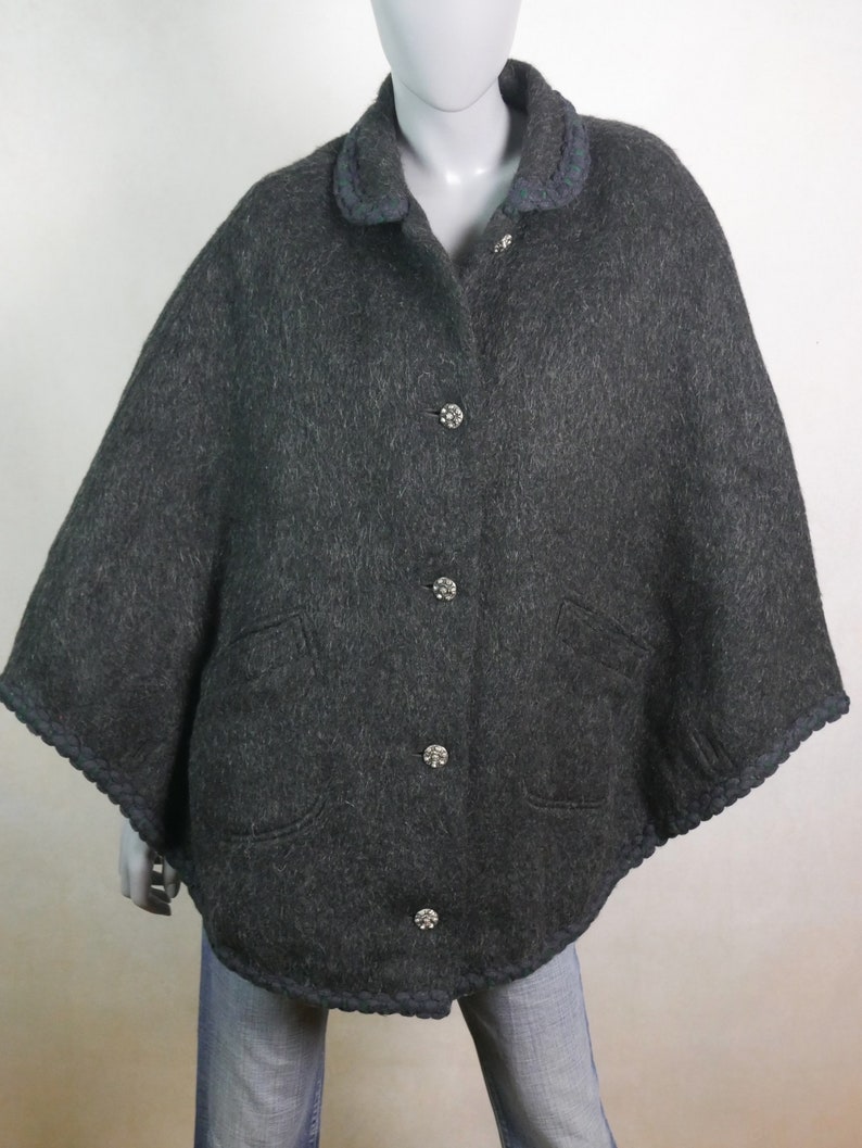Cape Coat 1980s European Vintage Charcoal Gray Wool and - Etsy