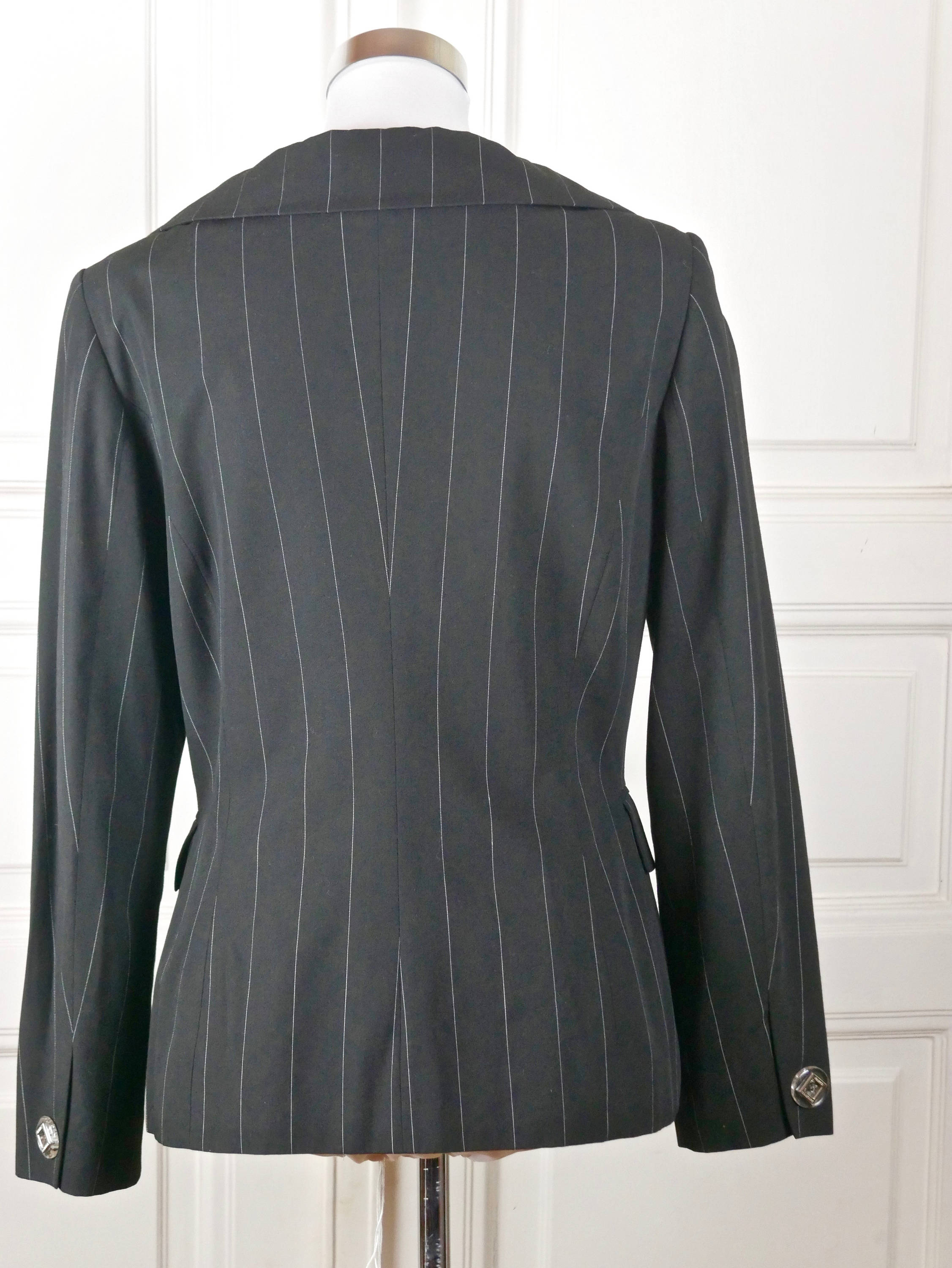 German Vintage Black Pinstripe Blazer Double-breasted Black W | Etsy