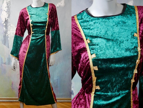 Velvet Renaissance Dress, Burgundy and Turquoise Gree… - Gem