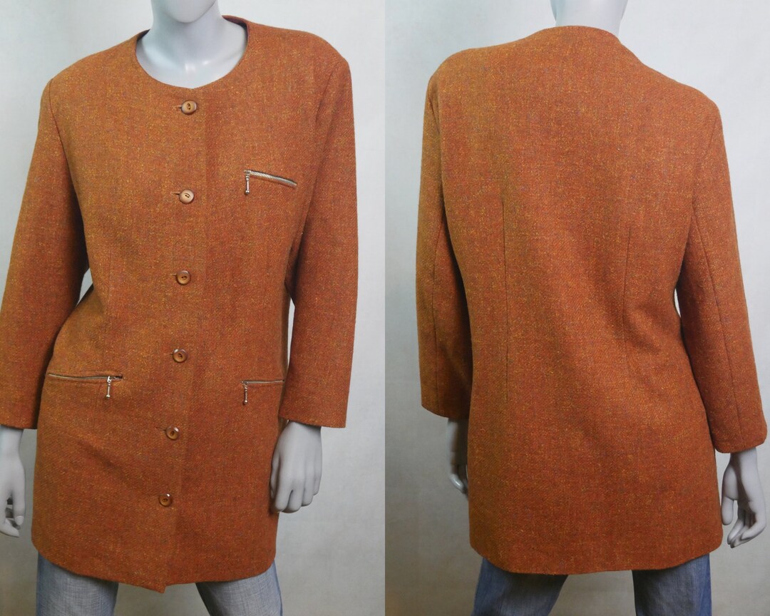 Burnt Orange Jacket, Large, Size 14 USA, 90s European Vintage Wool Fall ...