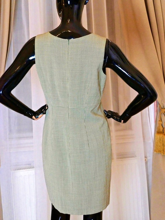 German Vintage Shift Dress, Green Check Knee Length S… - Gem