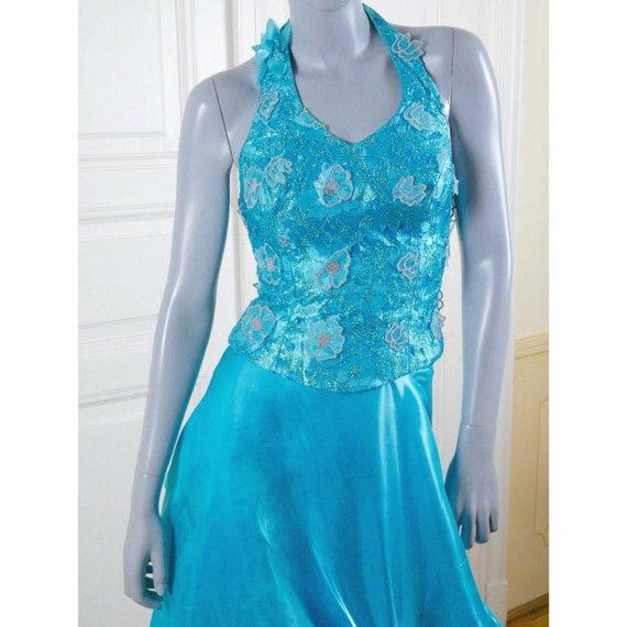 Turquoise Gown, 80s Italian Vintage Princess Diana St… - Gem