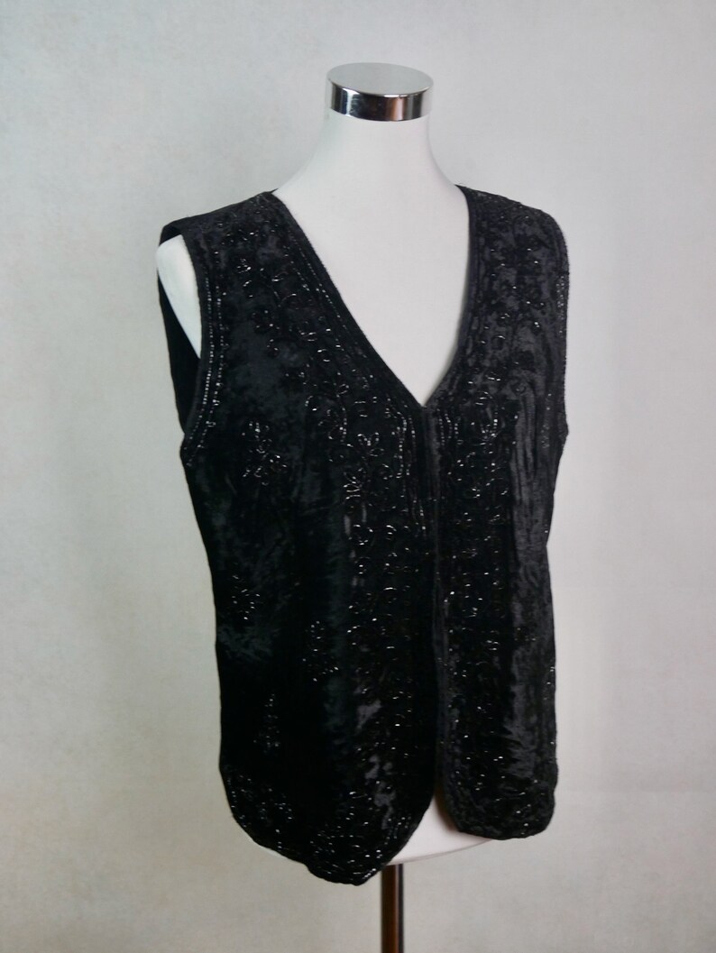 Black Velvet Vest 90s Vintage Beaded Waistcoat With Full - Etsy