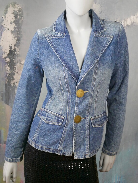 1990s Denim Jacket, Spanish Vintage Blue Jeans Jacket… - Gem