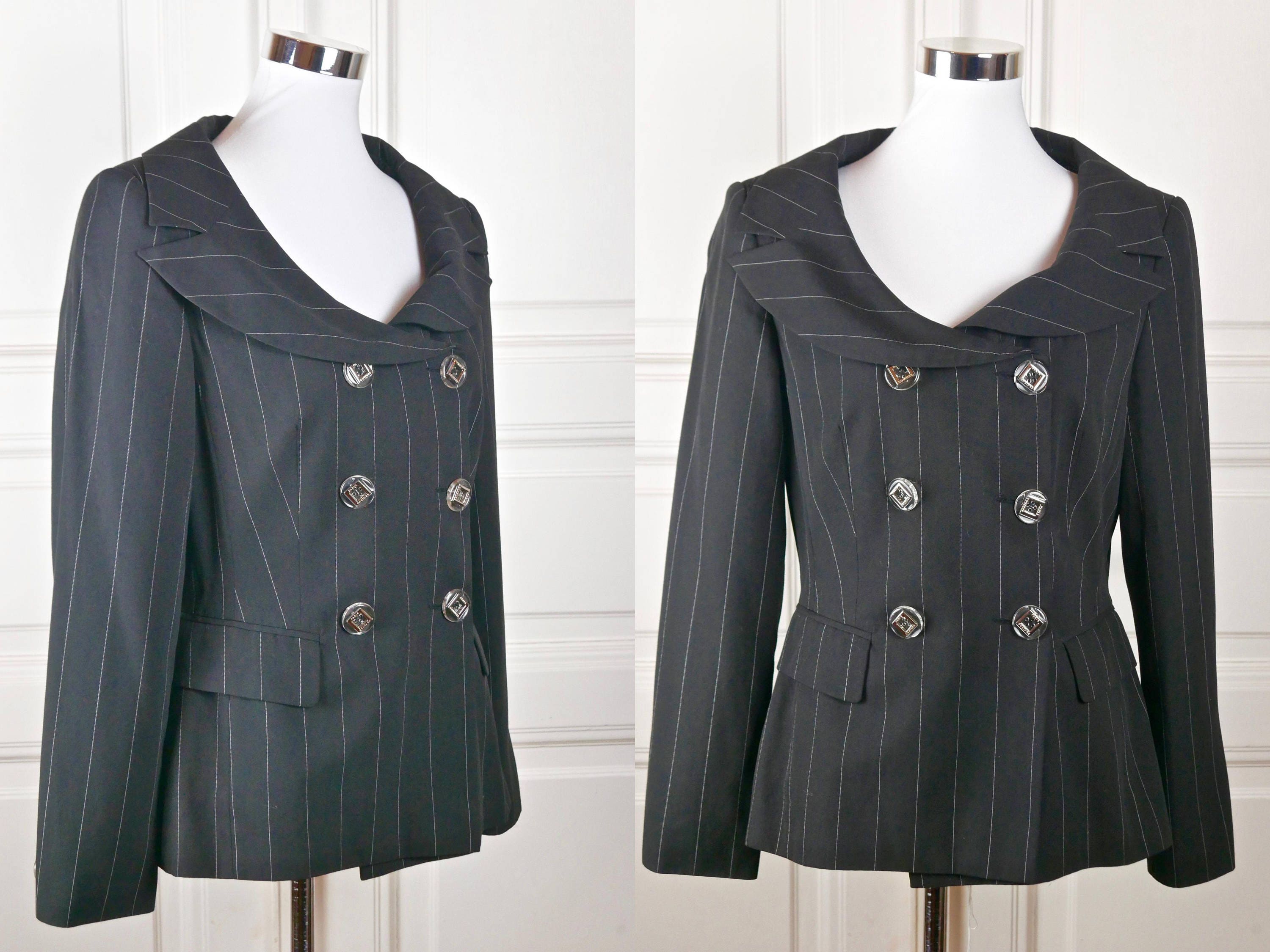German Vintage Black Pinstripe Blazer Double-breasted Black W - Etsy