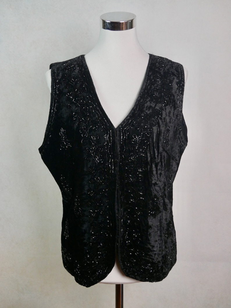 Black Velvet Vest 90s Vintage Beaded Waistcoat With Full - Etsy