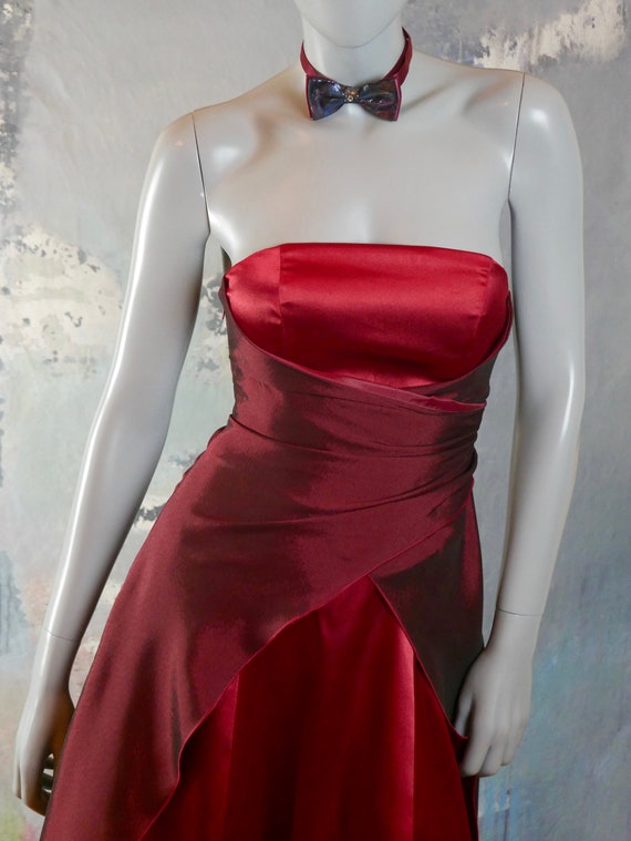 Strapless Vintage Prom Dress, 1990s French Burgundy &… - Gem