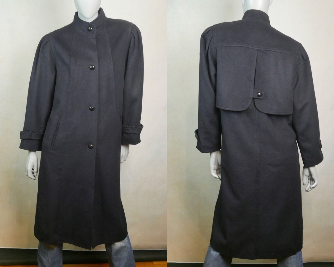Navy Blue Loden Wool Overcoat, 80s Vintage Long Swing Coat - Etsy