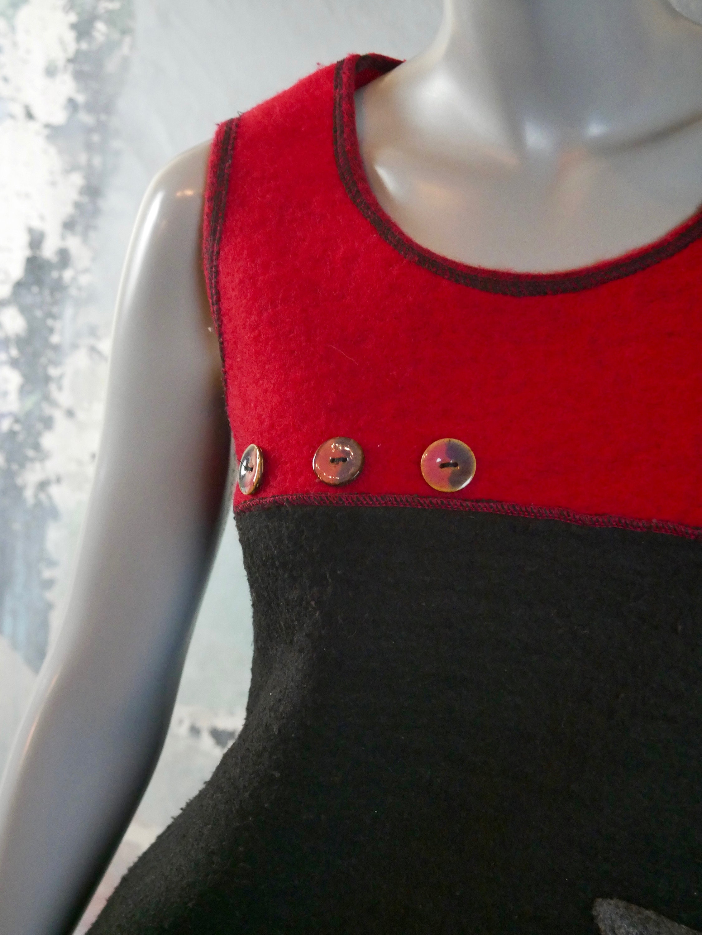 Sleeveless Mini Dress French Vintage Wool Felt Red Black & | Etsy