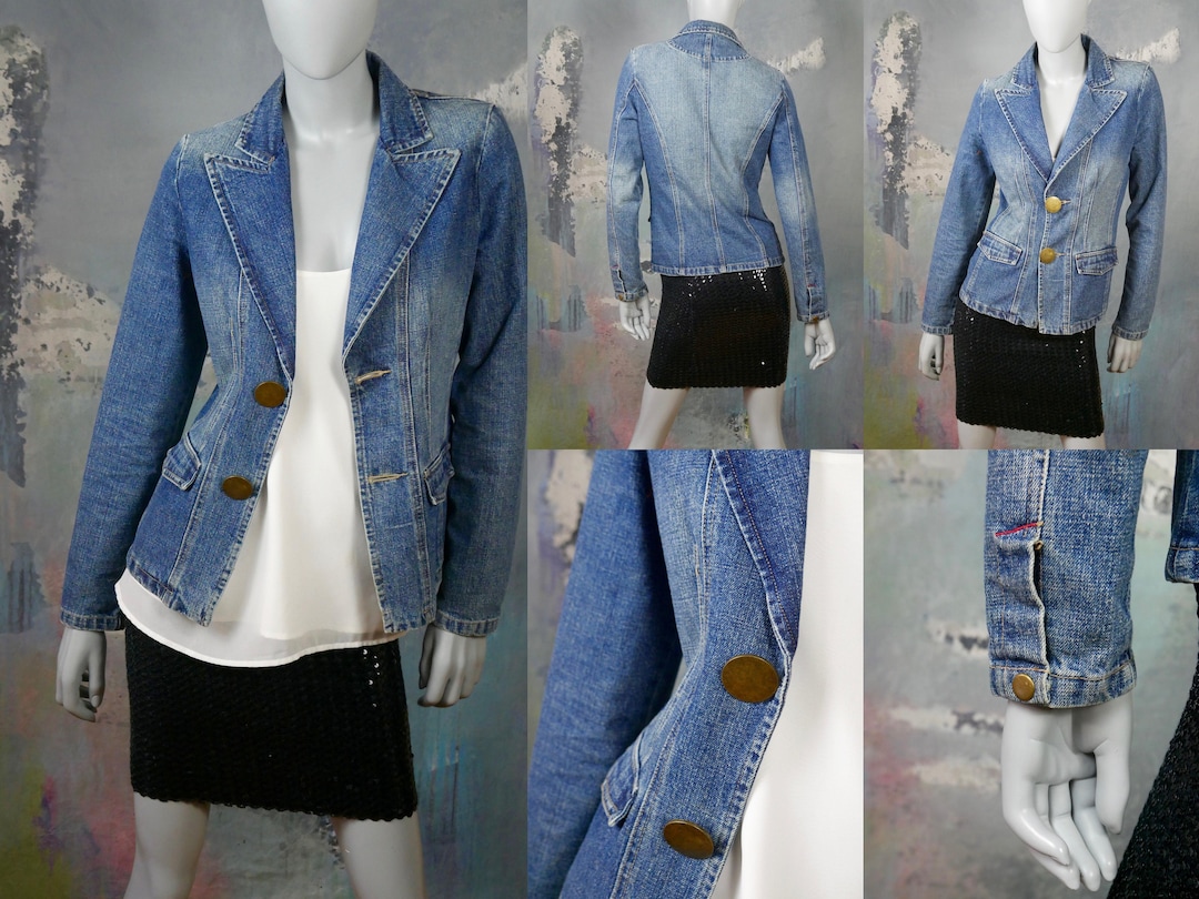 1990s Denim Jacket, Spanish Vintage Blue Jeans Jacket: Size 6 US, 10 UK ...