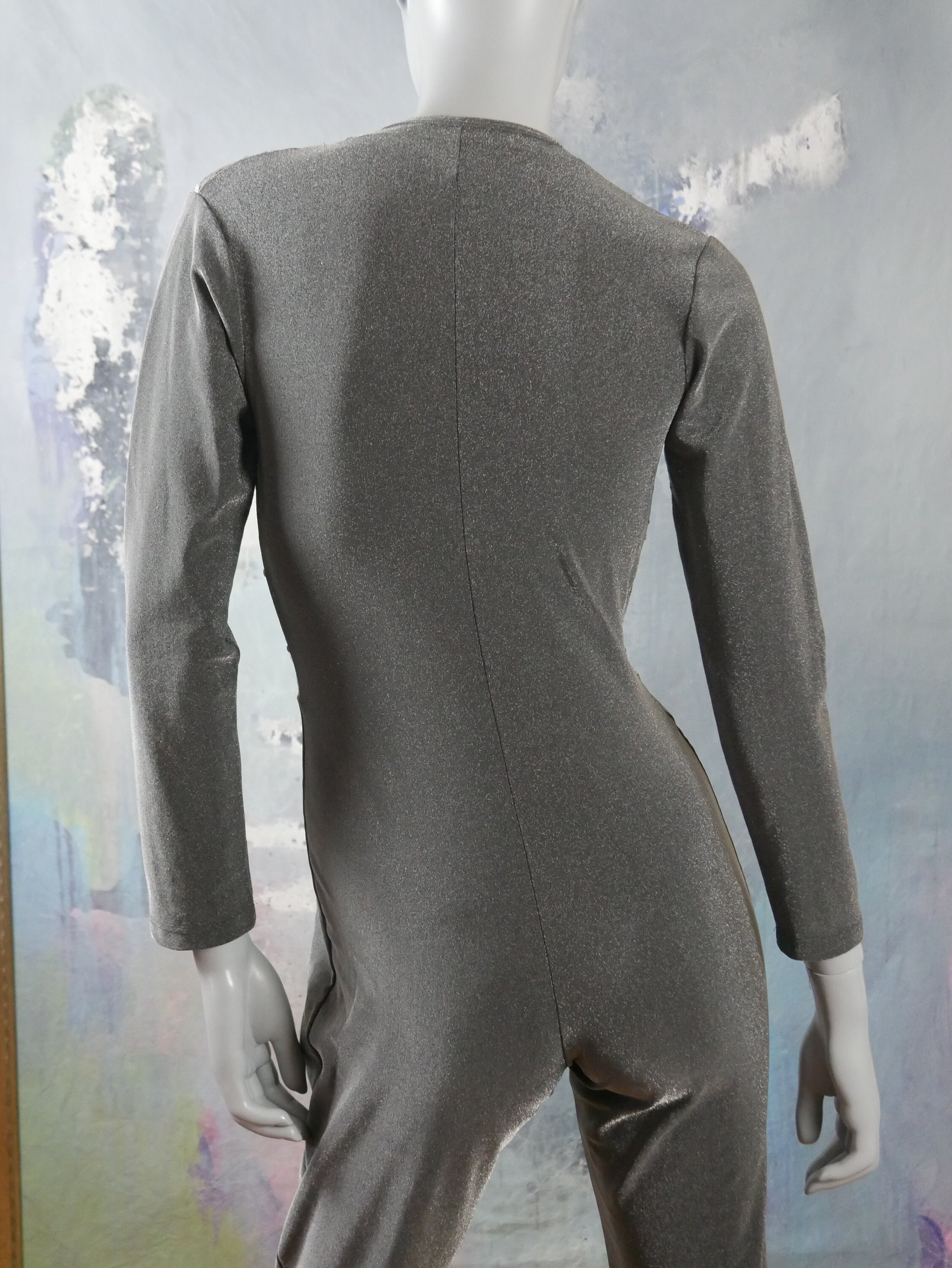 1970s Disco Jumpsuit Silver Glitter and Sequin V Neckline - Etsy