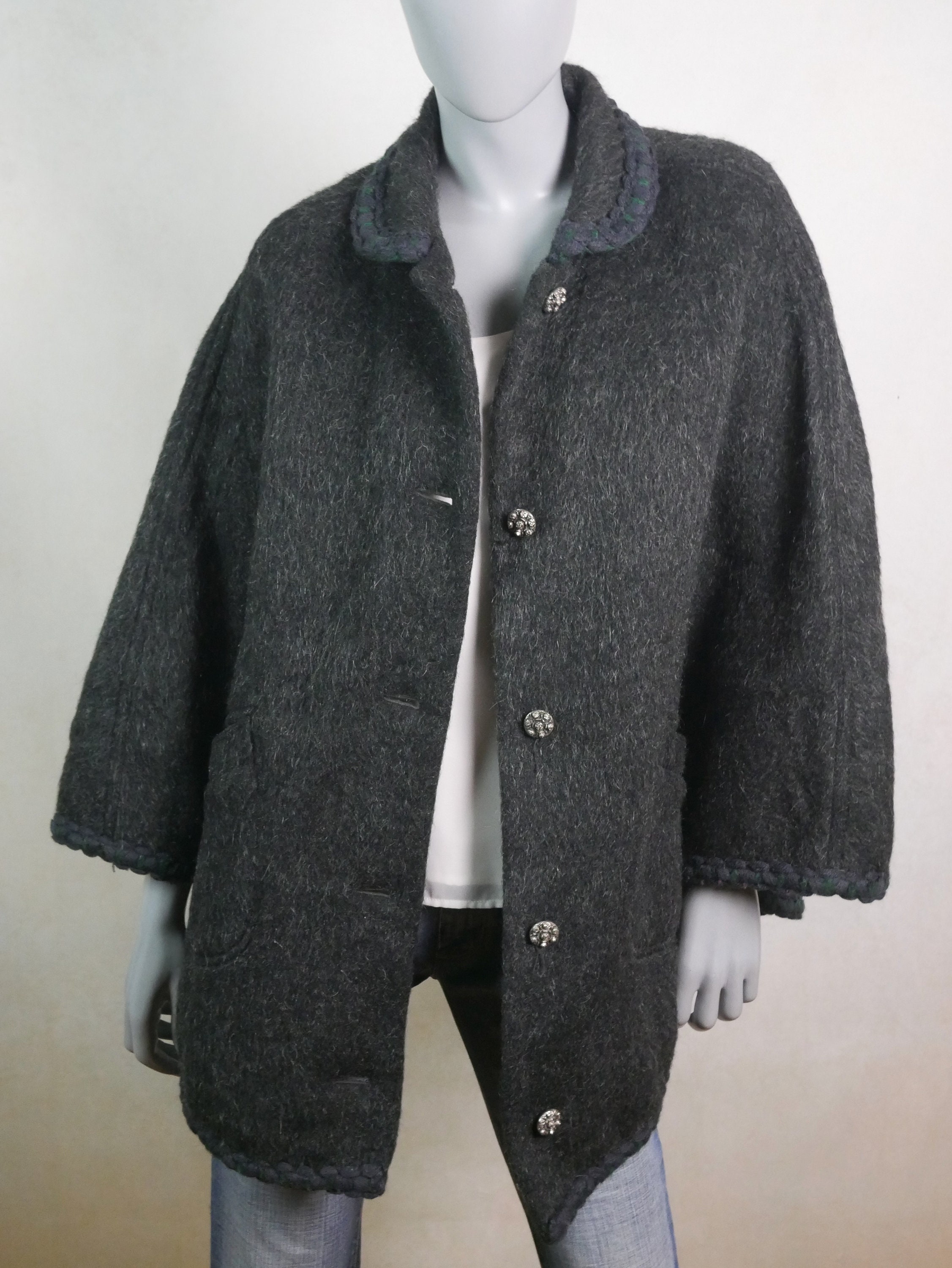 Cape Coat 1980s European Vintage Charcoal Gray Wool and - Etsy