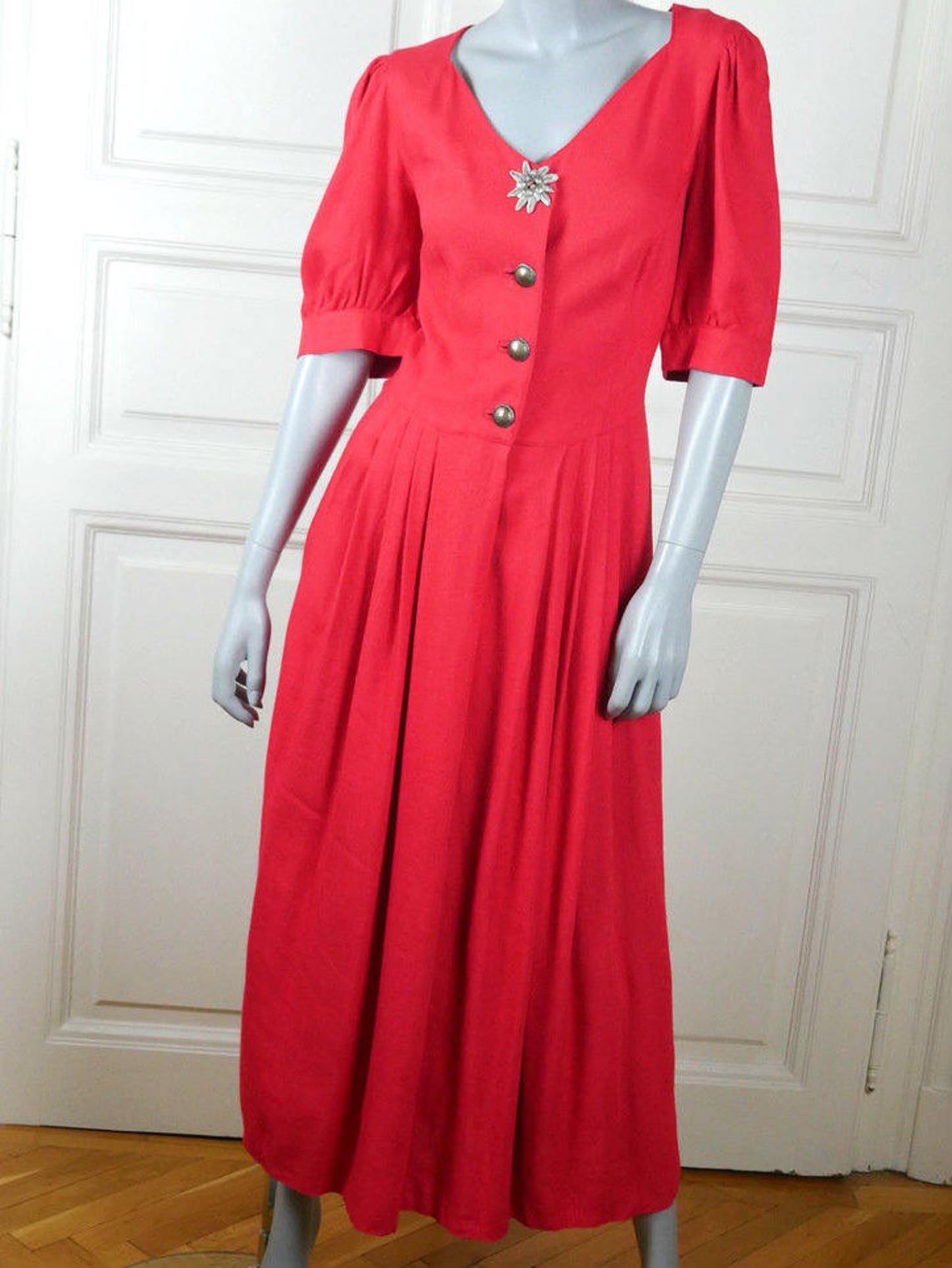 German Vintage Trachten Dress Red Linen Traditional Bavarian - Etsy