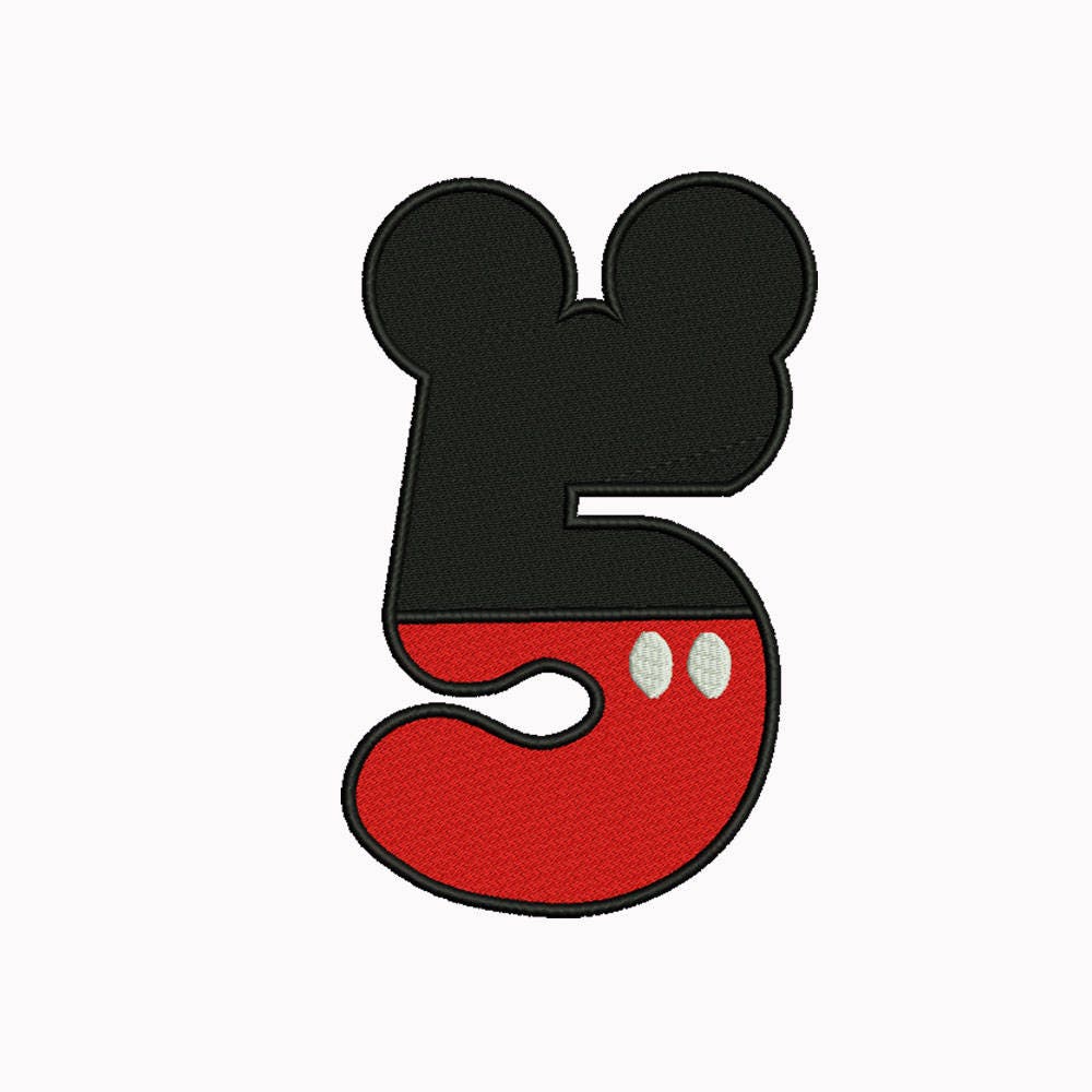 8 Size Mickey Mouse Number 5 Embroidery Designs Instant | Etsy